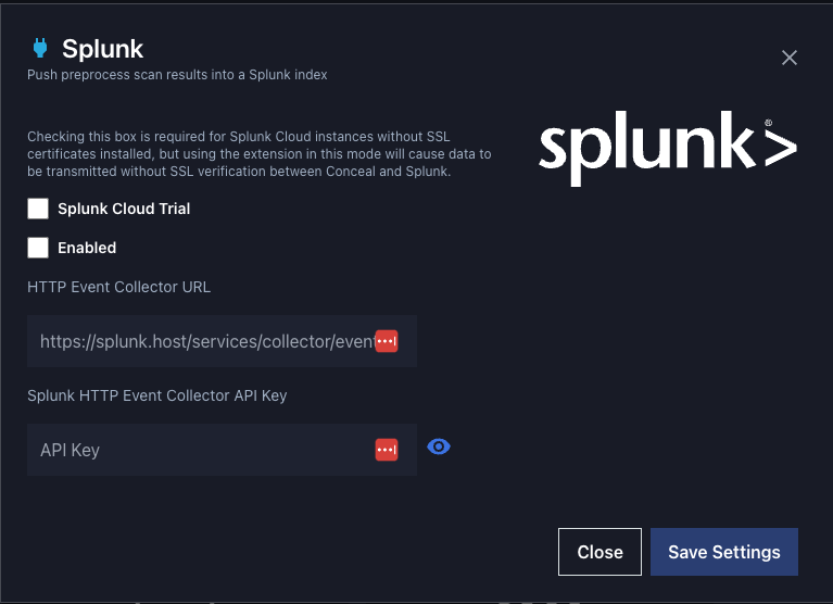 Conceal Splunk Integration